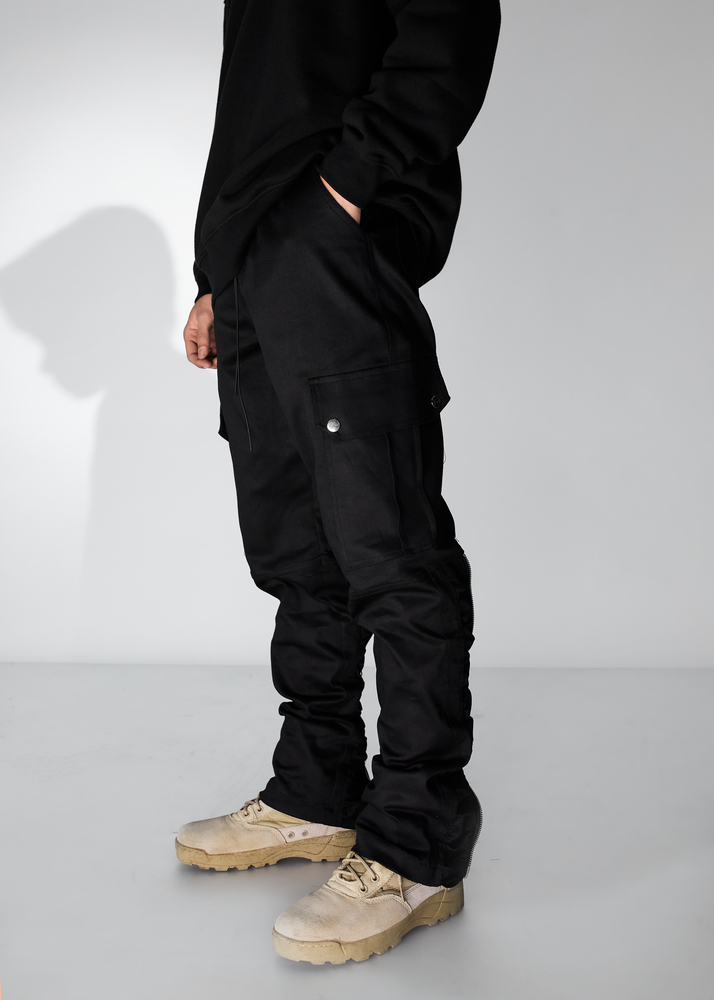 ZIPBACK STACK CARGO PANTS - BLACK