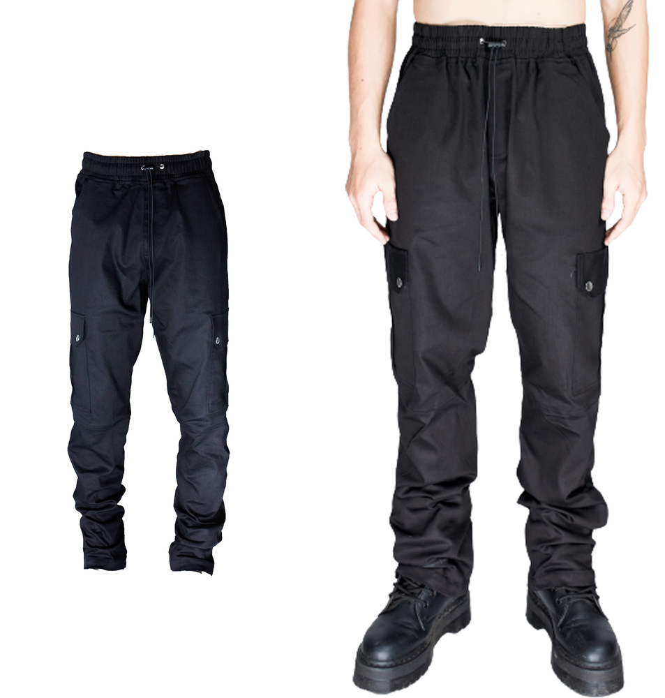 ZIPBACK STACK CARGO PANTS - BLACK