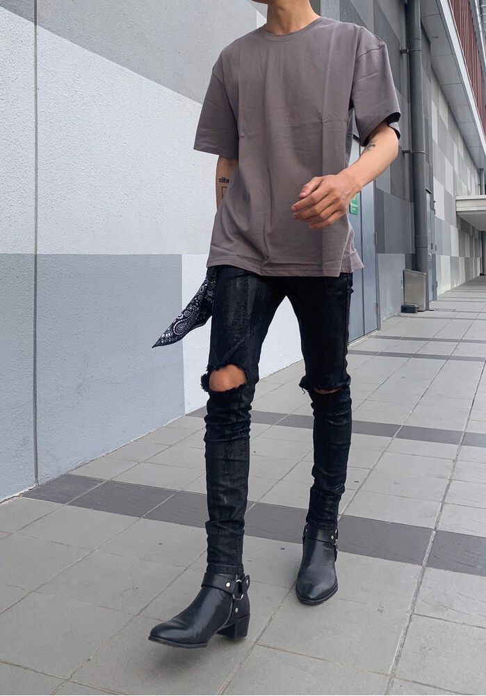 UNIQUEVN STORE Quần Denim Black Waxed Ripped Jeans