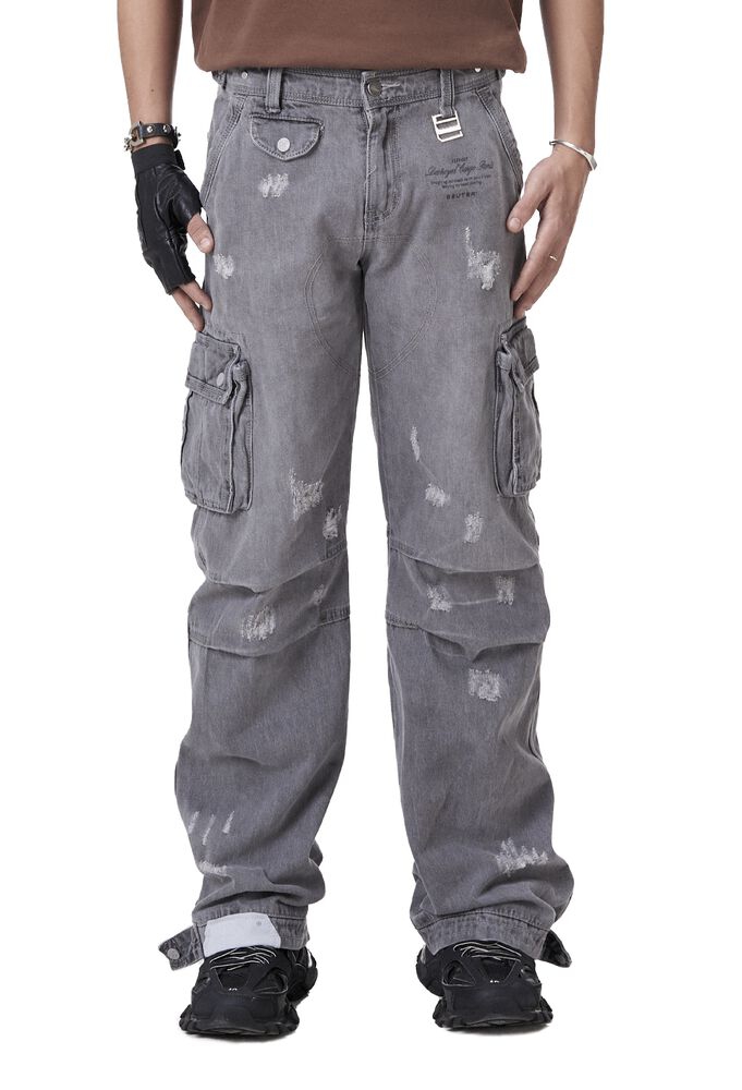 BEUTER® DESTROYED GREY CARGO JEANS