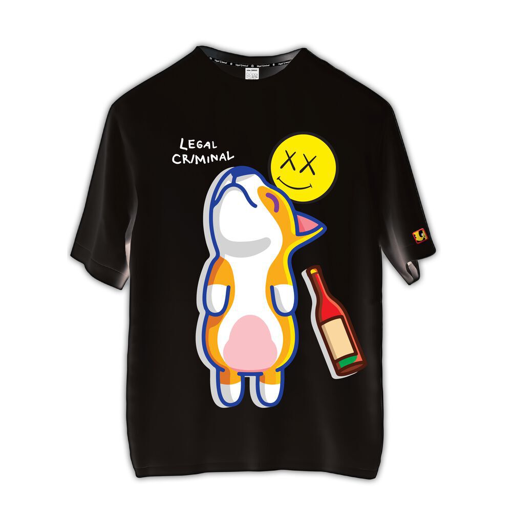 Áo đen Drunk Corgi (form Oversize)